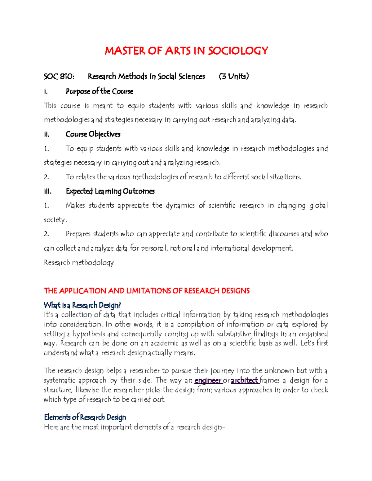 Notes ON Master OF ARTS IN Sociology - MASTER OF ARTS IN SOCIOLOGY SOC ...