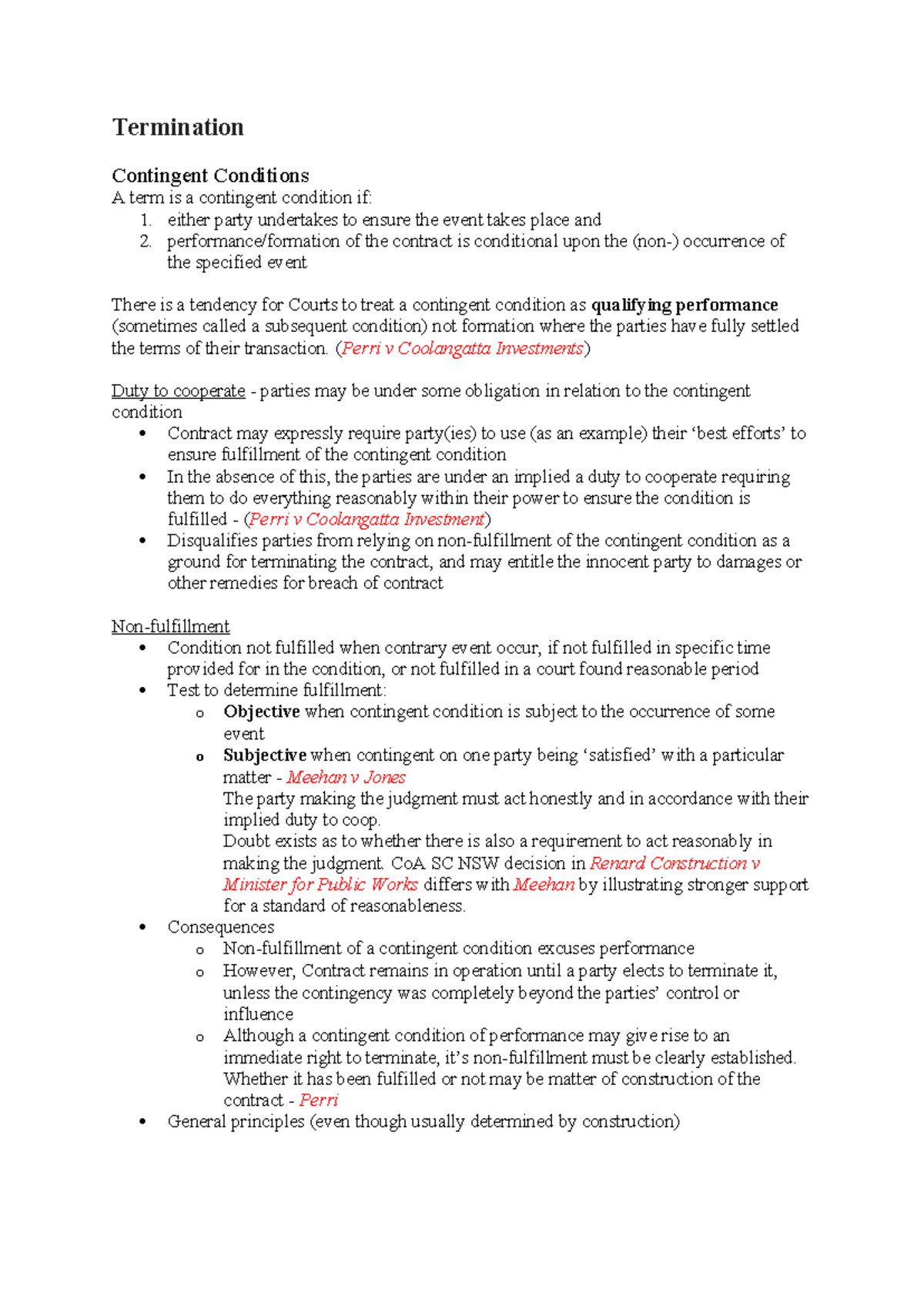 Termination notes - Termination Contingent Conditions A term is a ...