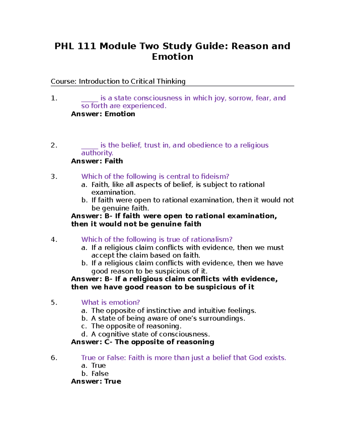 PHL 111 Chapter 2 Study Guide - PHL 111 Module Two Study Guide: Reason ...