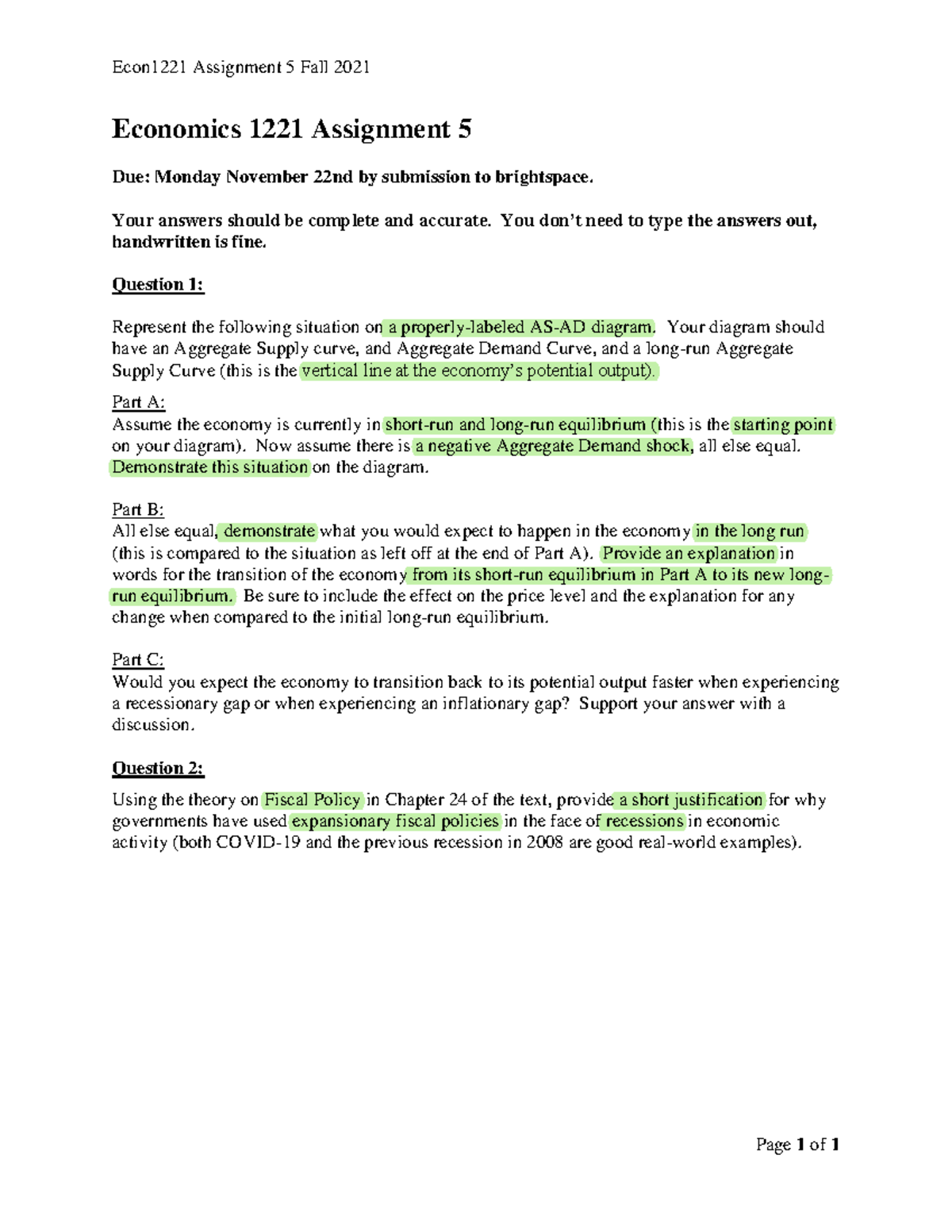 Econ1221 Assignment 5 Fall 2021 - Econ1221 Assignment 5 Fall 2021 Page ...