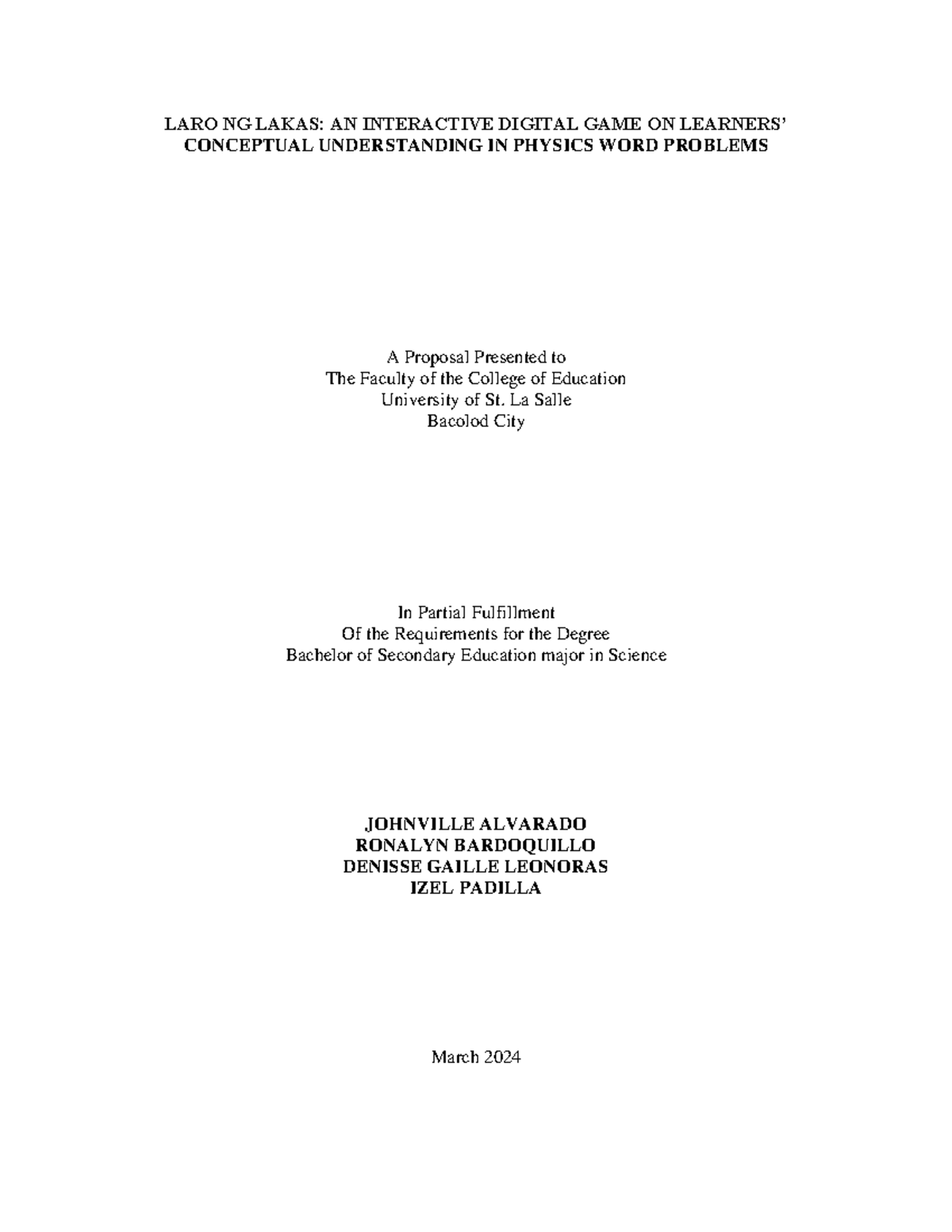CBAR Paper Proposal - LARO NG LAKAS: AN INTERACTIVE DIGITAL GAME ON ...