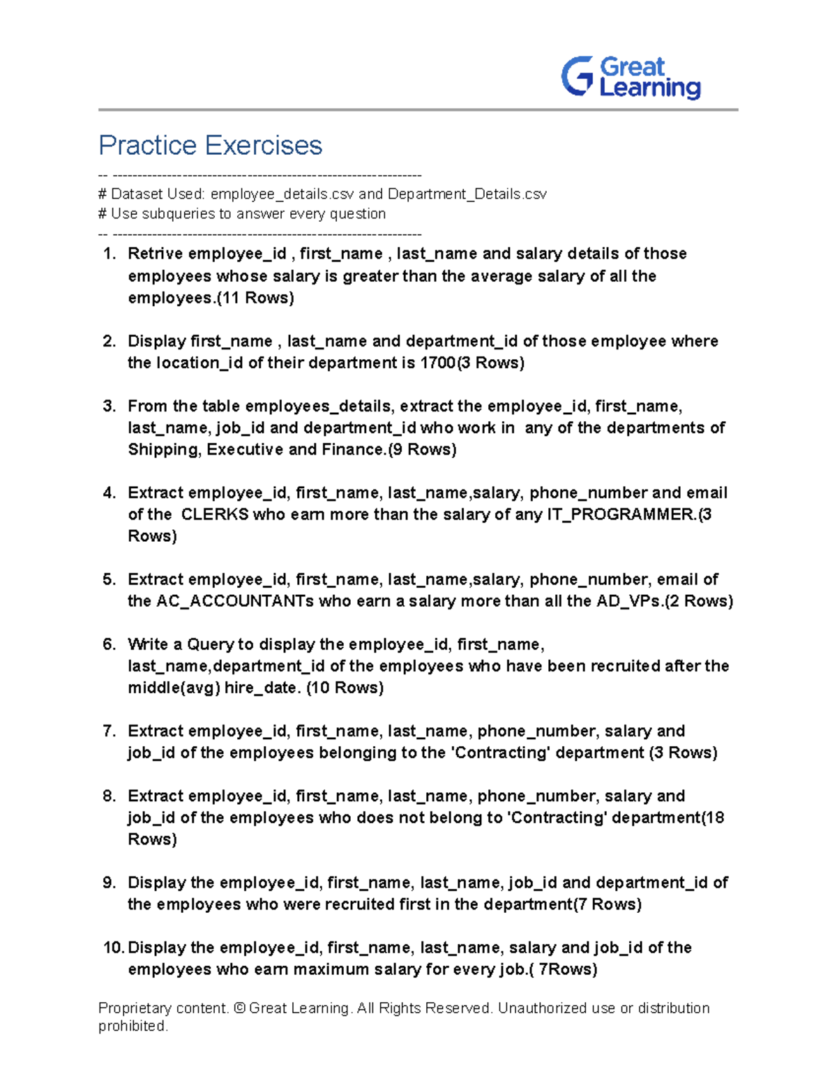 2. Practice Exercise - Question - Practice Exercises - # Dataset Used ...