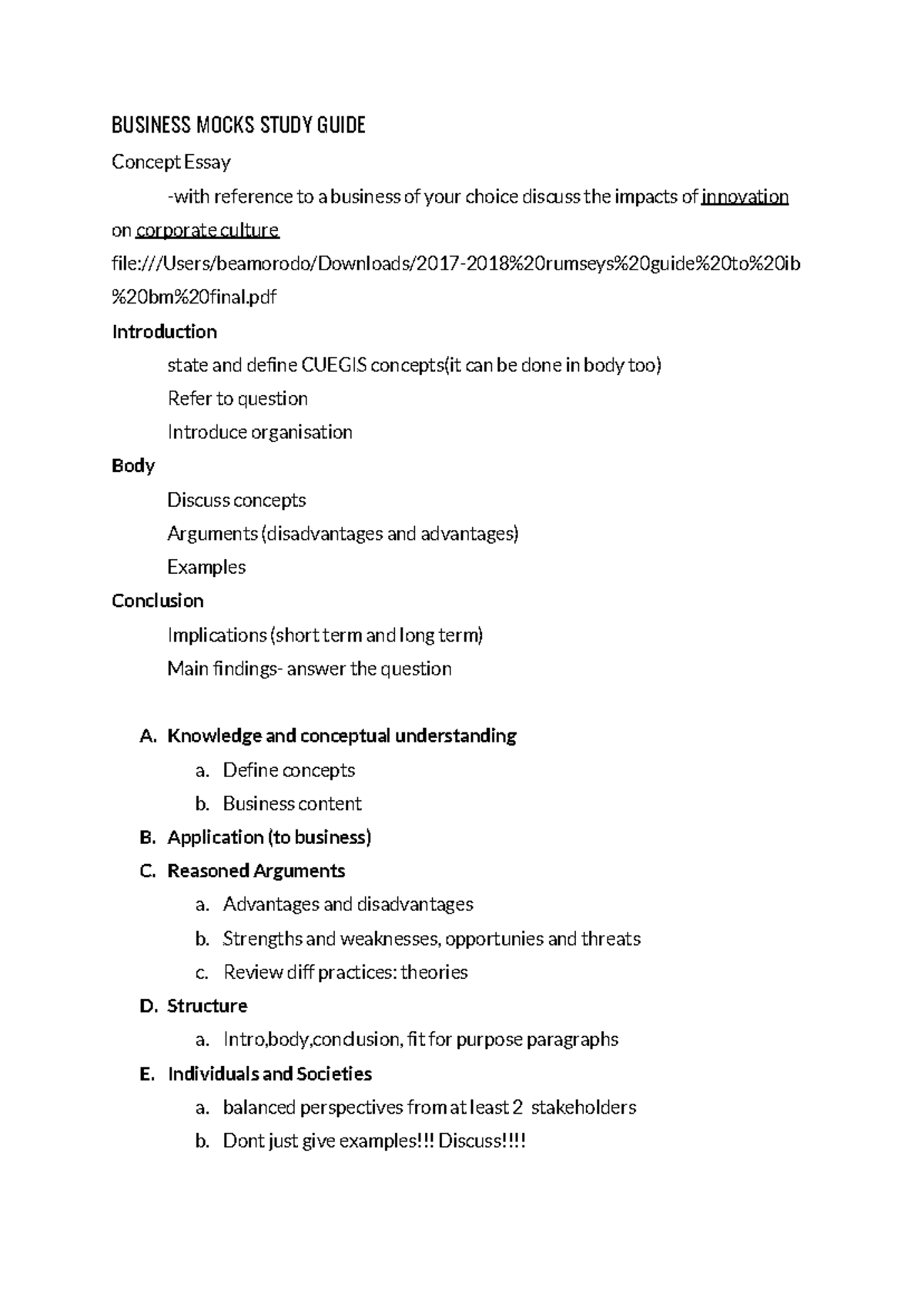 Business Management Mock Exam Notes - BUSINESS MOCKS STUDY GUIDE ...