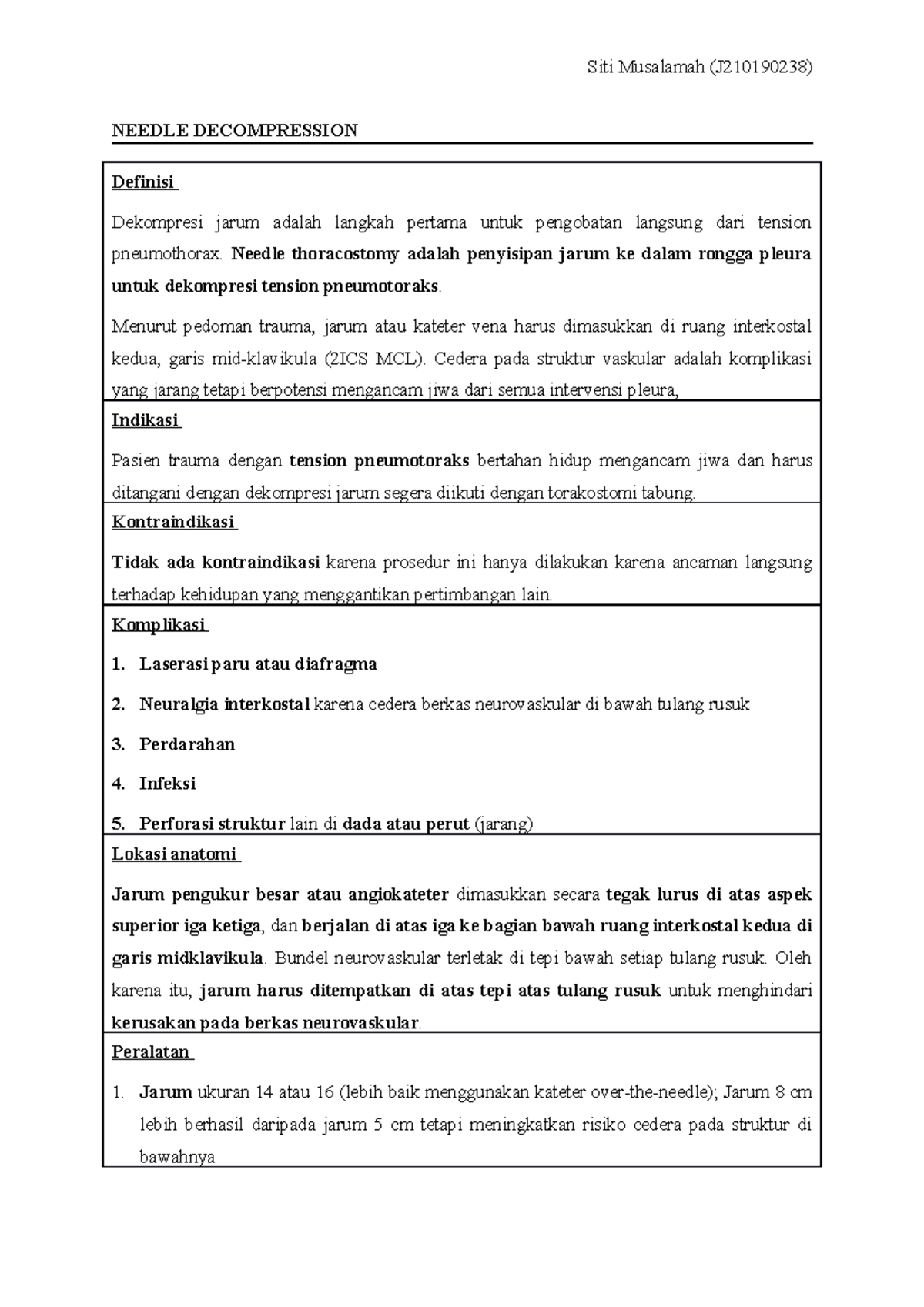 10. Needle Decompression - Siti Musalamah (J210190238) NEEDLE ...
