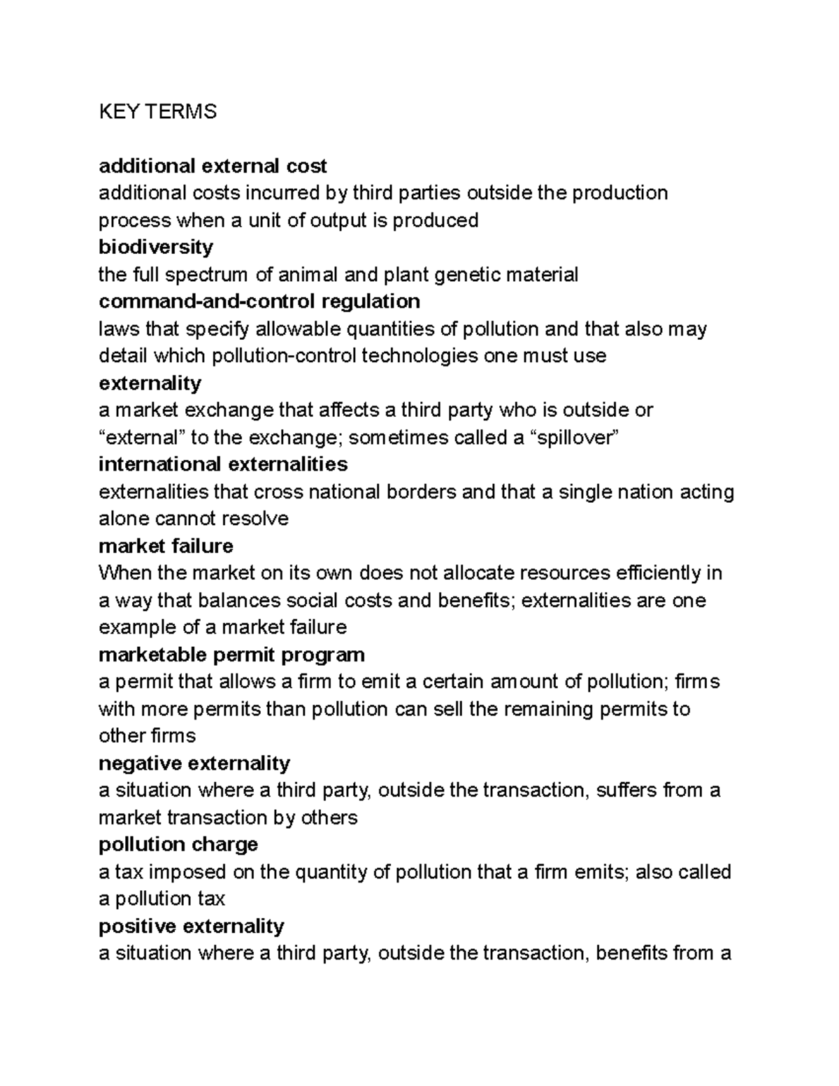 ECO102 Chpt 12 - Key terms - KEY TERMS additional external cost ...