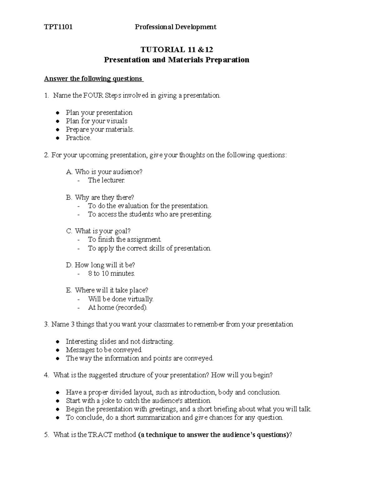 TPT1101 Tutorial 11 & 12 (Presentation and Material Preparation ...