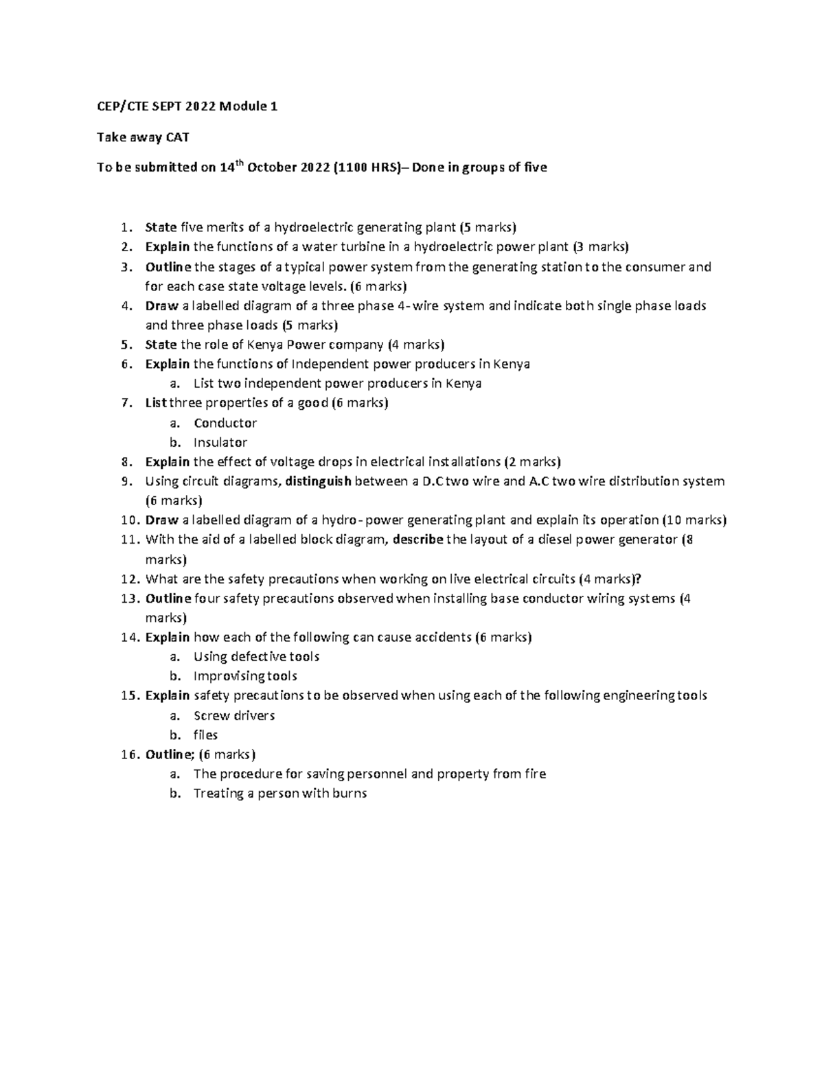 EIT Certificate Take away CAT - CEP/CTE SEPT 2022 Module 1 Take away CAT To be submitted on 14th ...