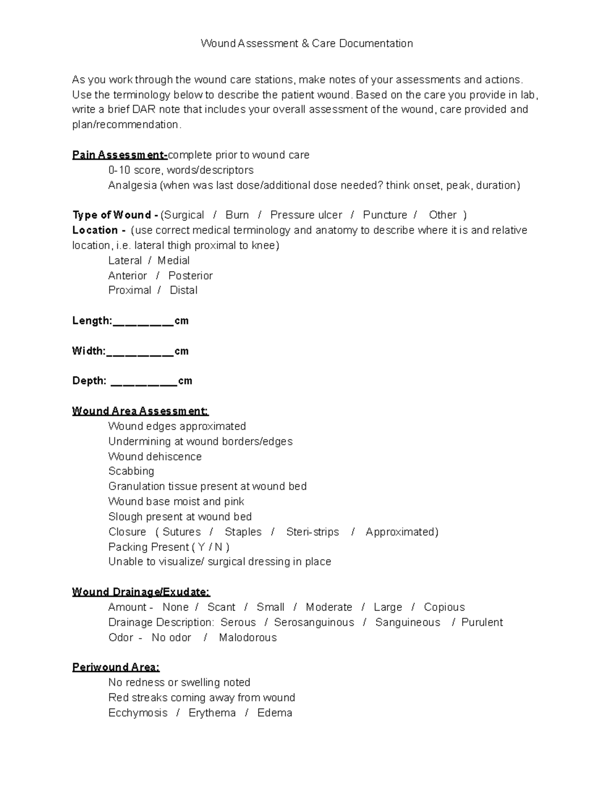 Wound Assessment Documentation for wound care - Wound Assessment & Care ...