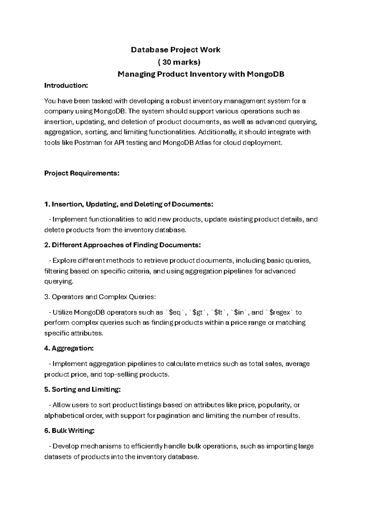 Database Project Work - The system should support various operations ...