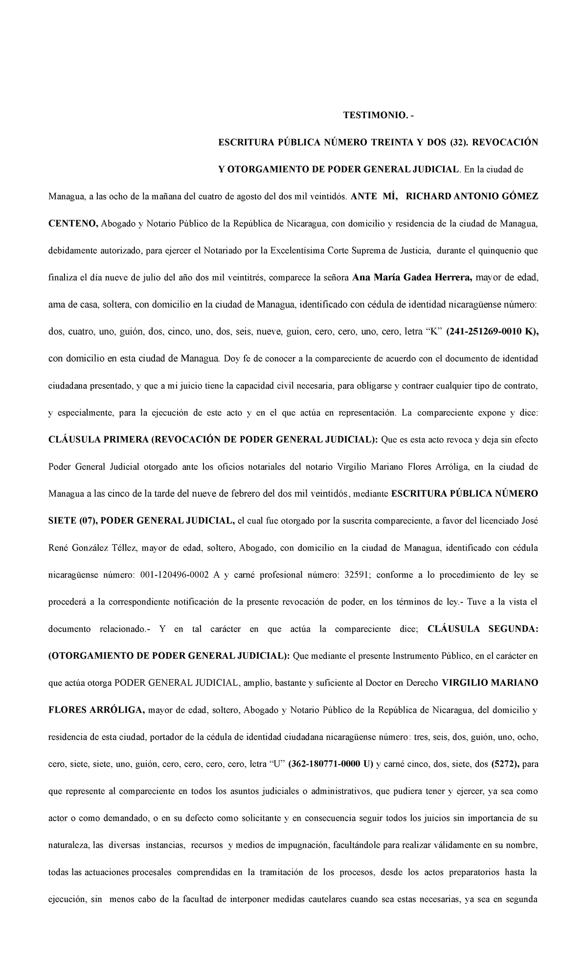 Revocacion y otorgamiento de poder general judicial, caso mama de eddy ...