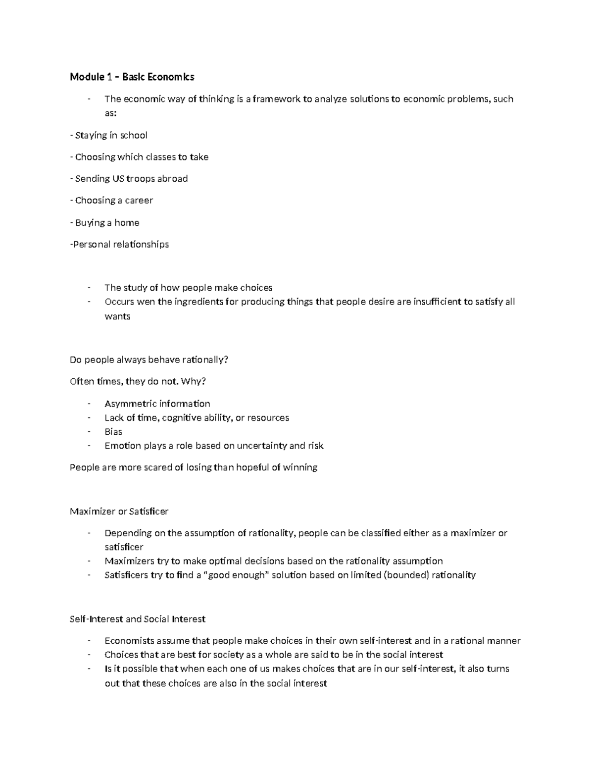 Econ Notes - Module 1 – Basic Economics - The economic way of thinking ...