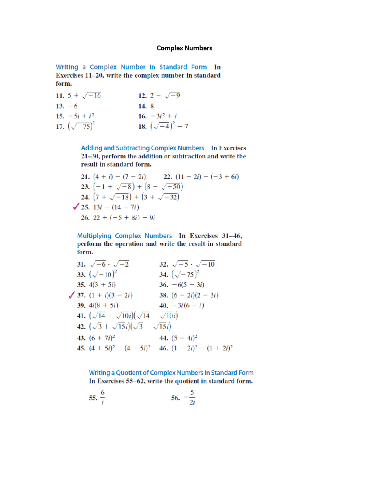 Complex Numbers Ex - introductory to mathematics - Complex Numbers ...