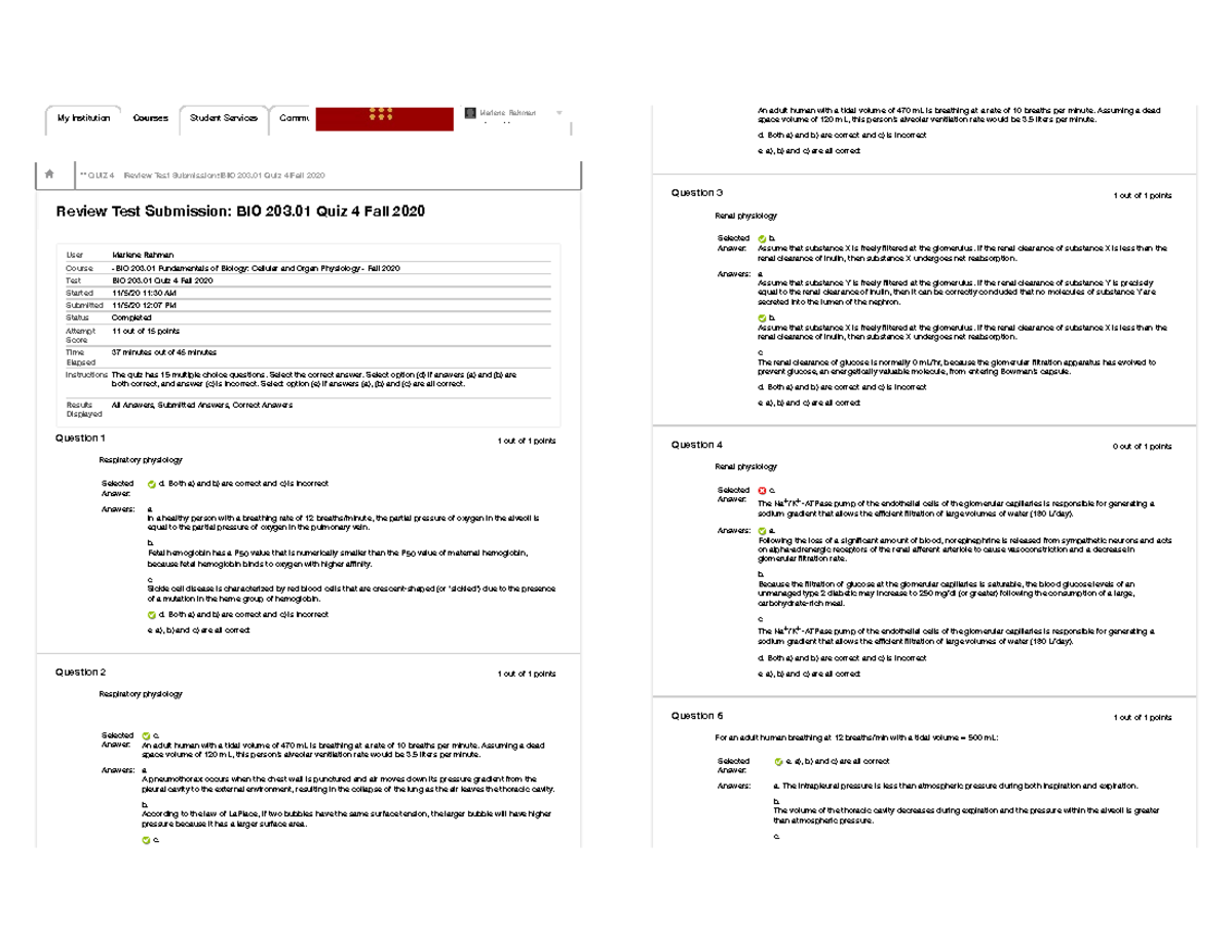 BIO203 EXAM 4 - BIO 203 WATSON - H ** QUIZ 4 Review Test Submission ...