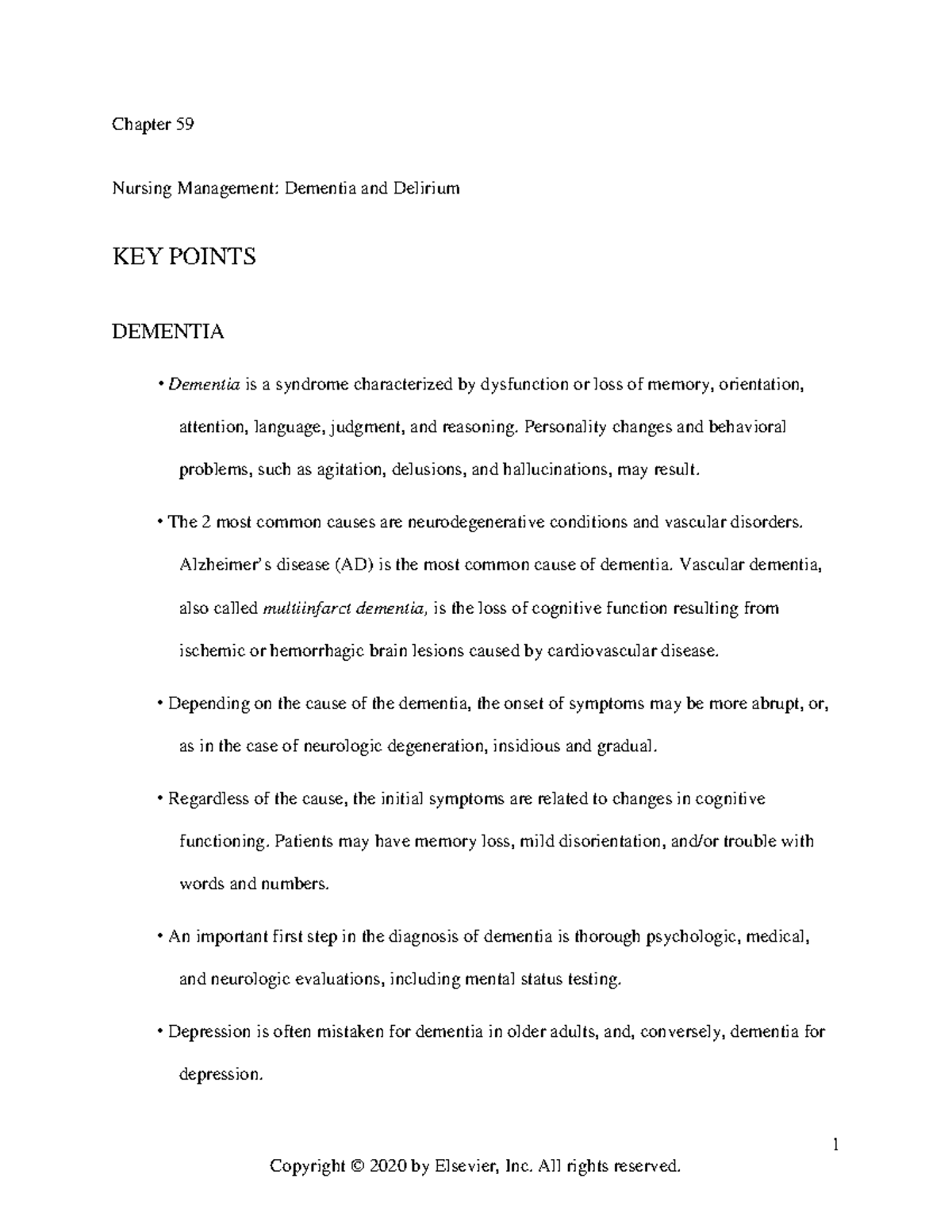 Chapter 059 - notes - Chapter 59 Nursing Management: Dementia and ...
