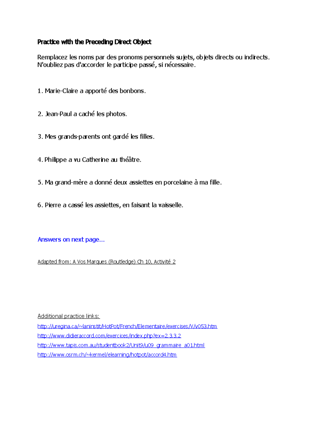 PDO exercise and additional practice links 1 - Practice with the ...