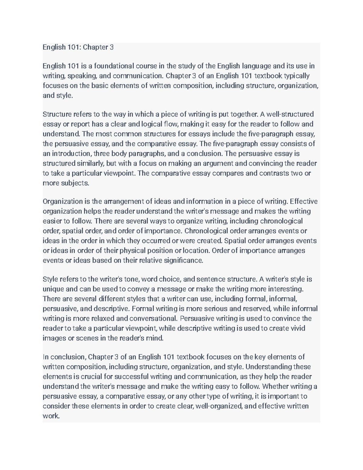 Chapter 3 notes - English 101: Chapter 3 English 101 is a foundational ...