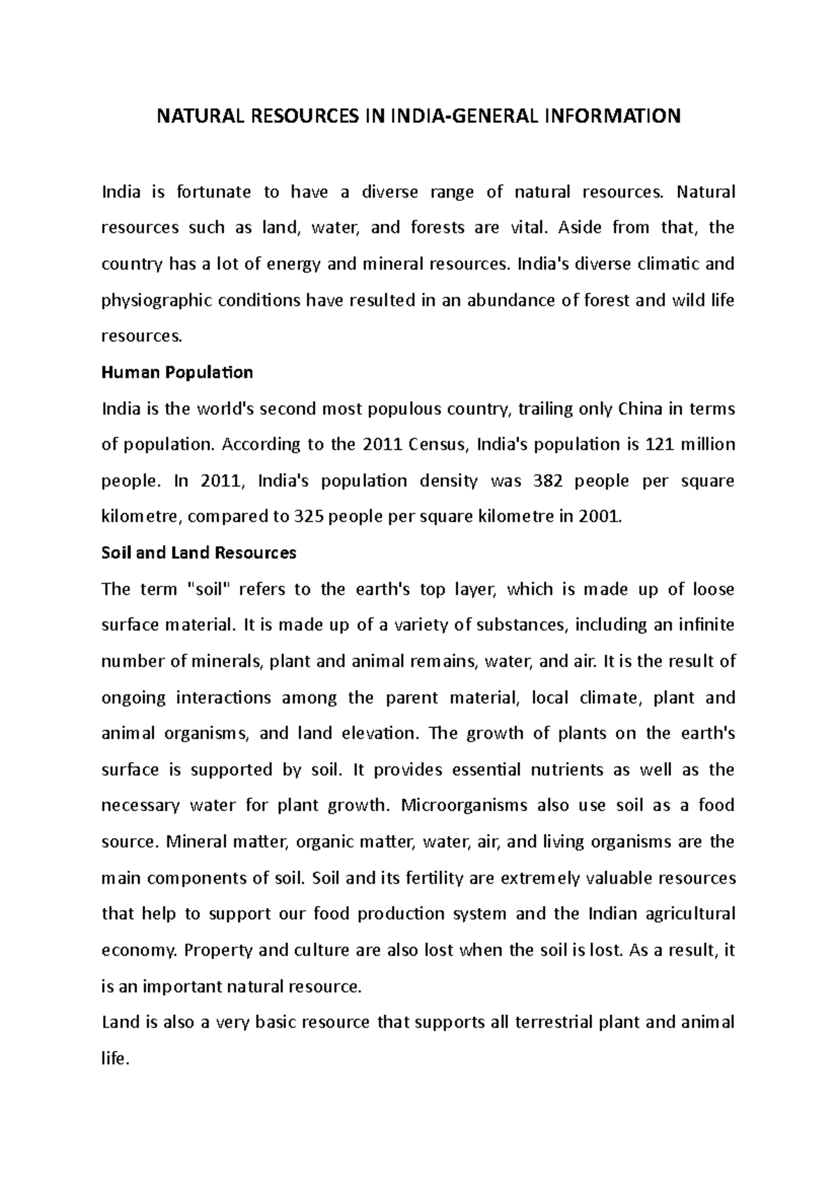 Natural Resources IN India- General Information - Diploma in Tribal ...