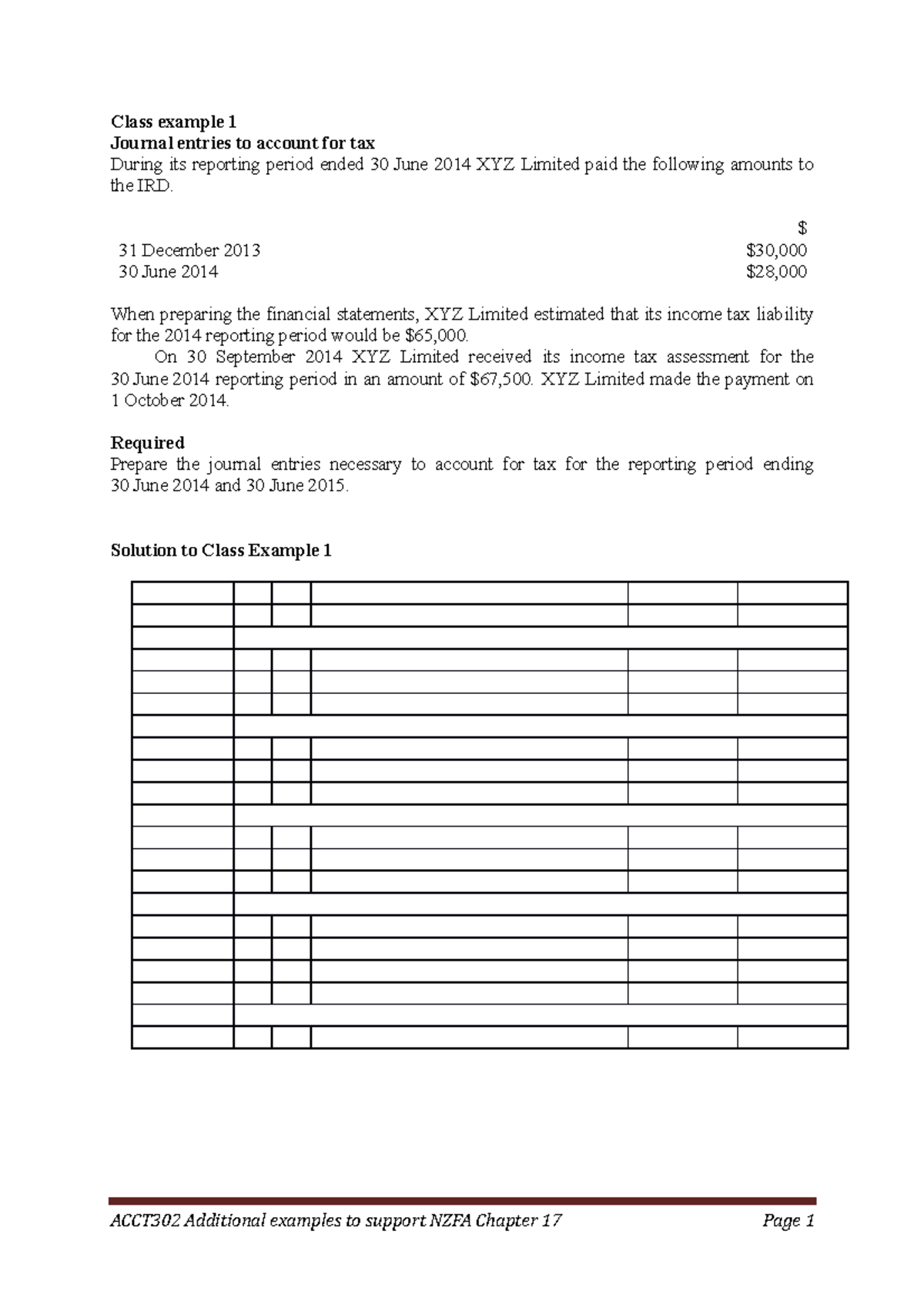 Taxation illustrations student copy - Class example 1 Journal entries ...