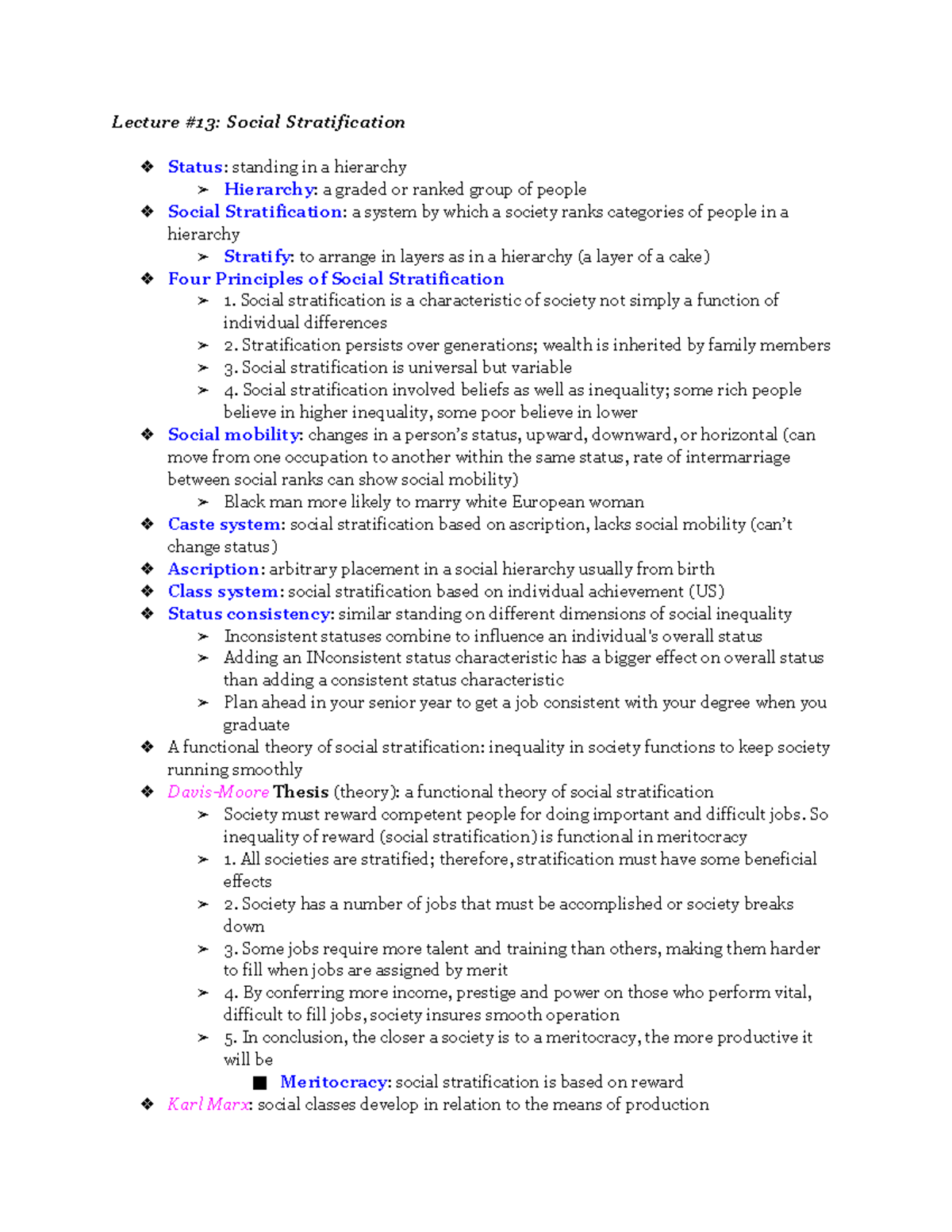 Lecture#13 Social Stratification - Lecture #13: Social Stratification ...