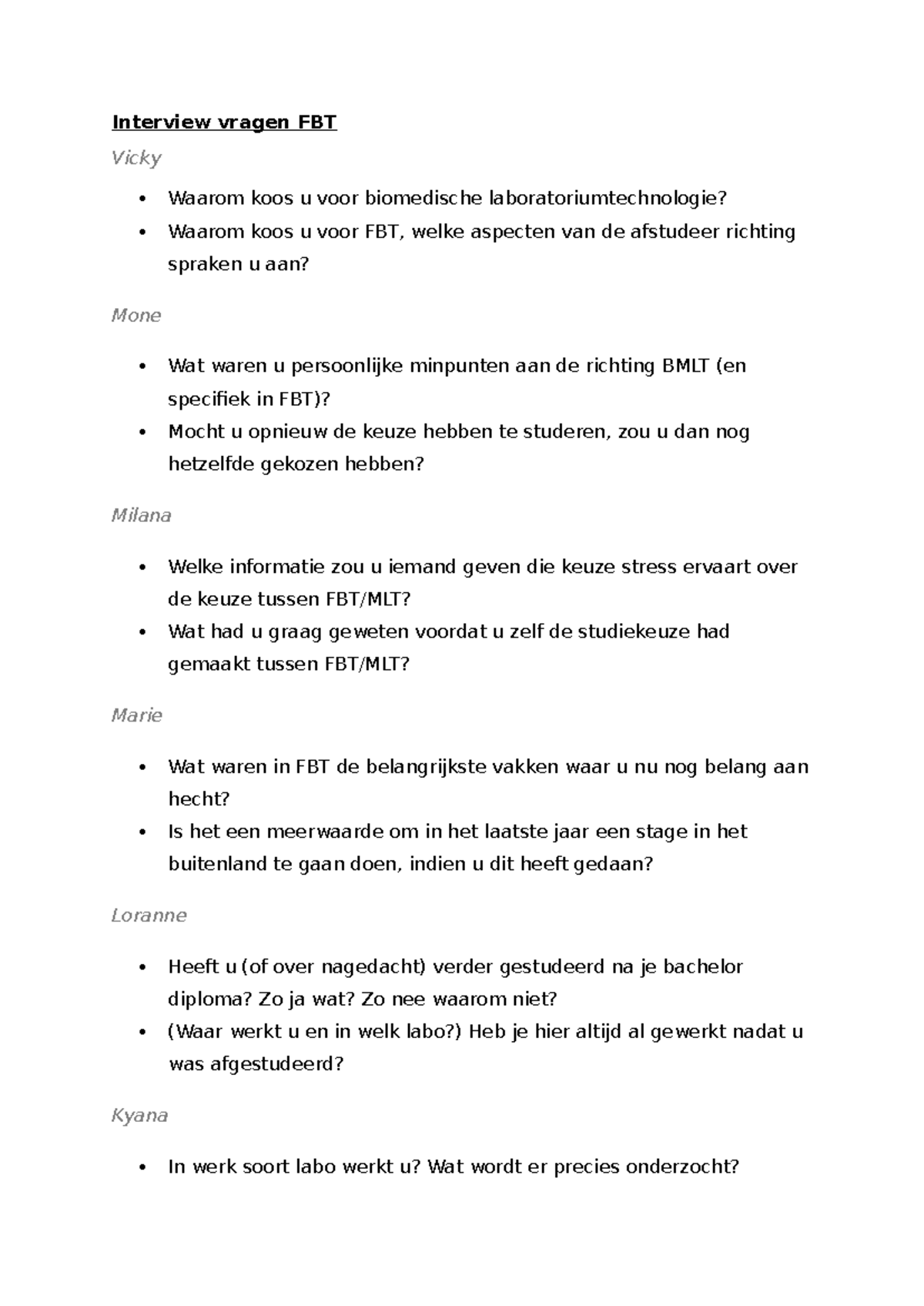 FBT interview - Interview vragen FBT Vicky Waarom koos u voor ...