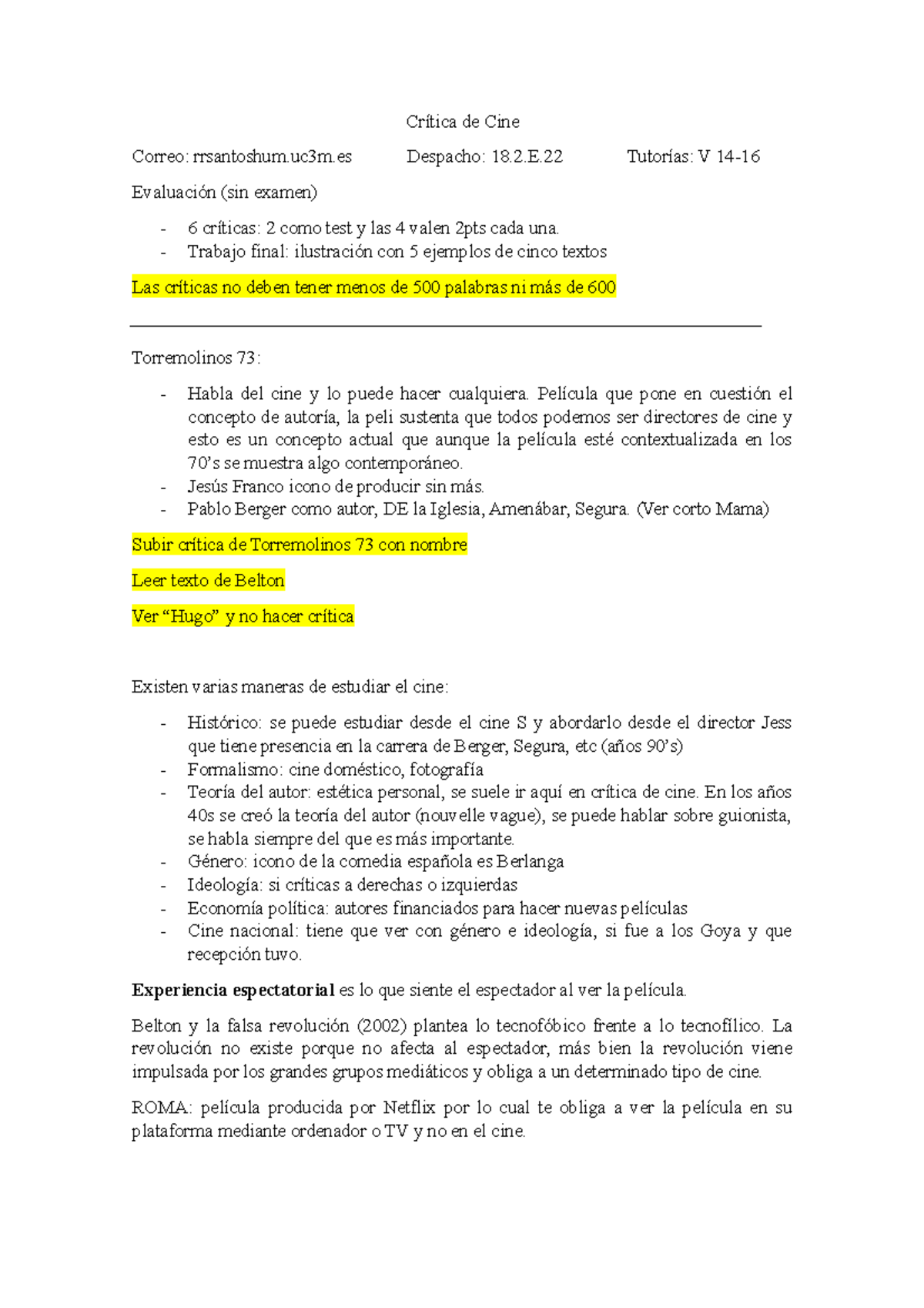 Crítica de Cine - Prof. Ruben Romero - de Cine Correo: rrsantoshum.uc3m ...