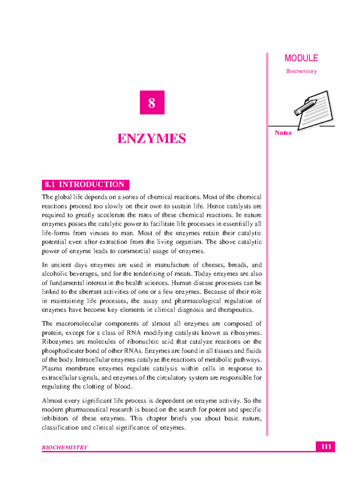 Enzyme AND ITS Kinetics - 111 Enzymes MODULE Biochemistry Notes 8 ...