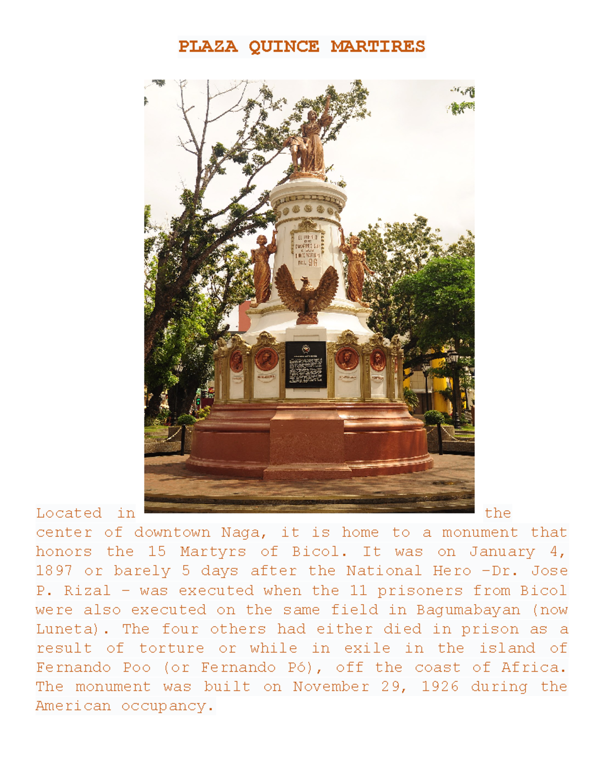 compilation of famous landmarks in naga city - PLAZA QUINCE MARTIRES ...