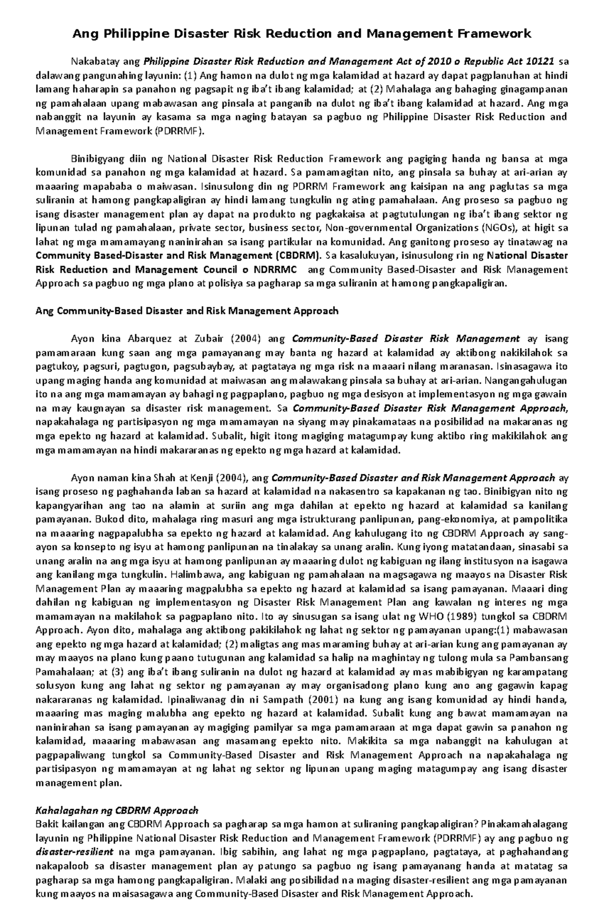 Ang Philippine Disaster Risk Reduction and Management Framework - Ang ...