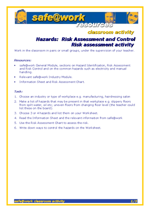 Hsdgidentificationandcontrolactivity - Classroom Activity Classroom ...