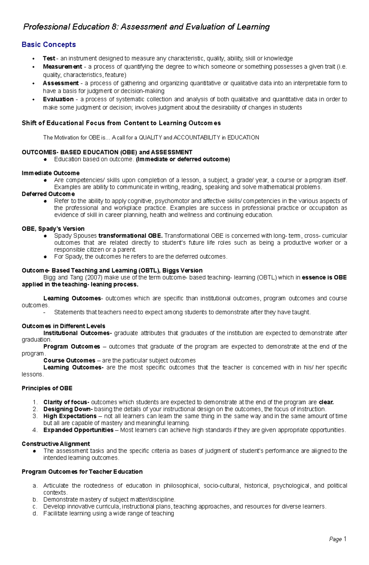 PED-8-AOL-Hand Outs (1) - Professional Education 8: Assessment and ...