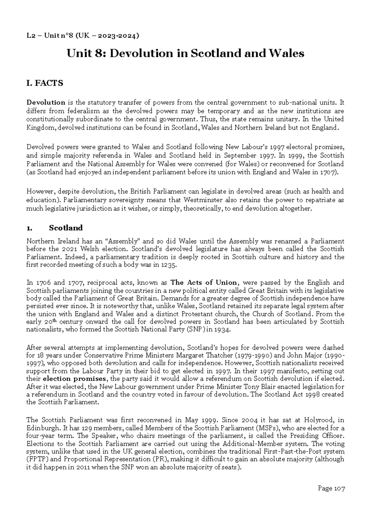 Devolution in scotland and wales - FACTS Devolution is the statutory transfer of powers from the ...