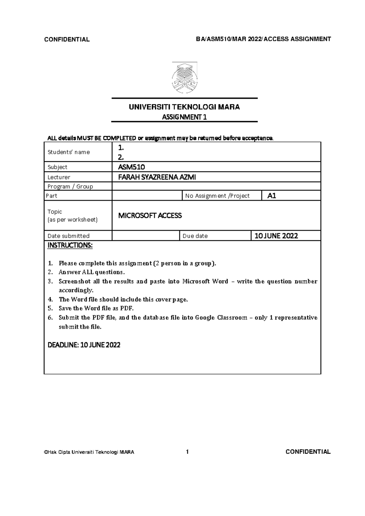 Document - guidelines - UNIVERSITI TEKNOLOGI MARA ASSIGNMENT 1 ALL ...