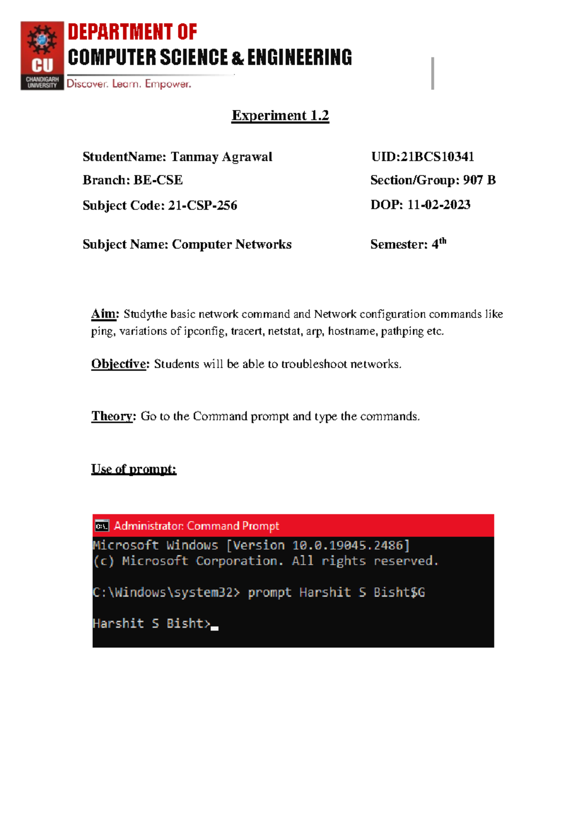 1.2Tanmay CN - cn 1.2 - Semester: 4th Studythe basic network command ...