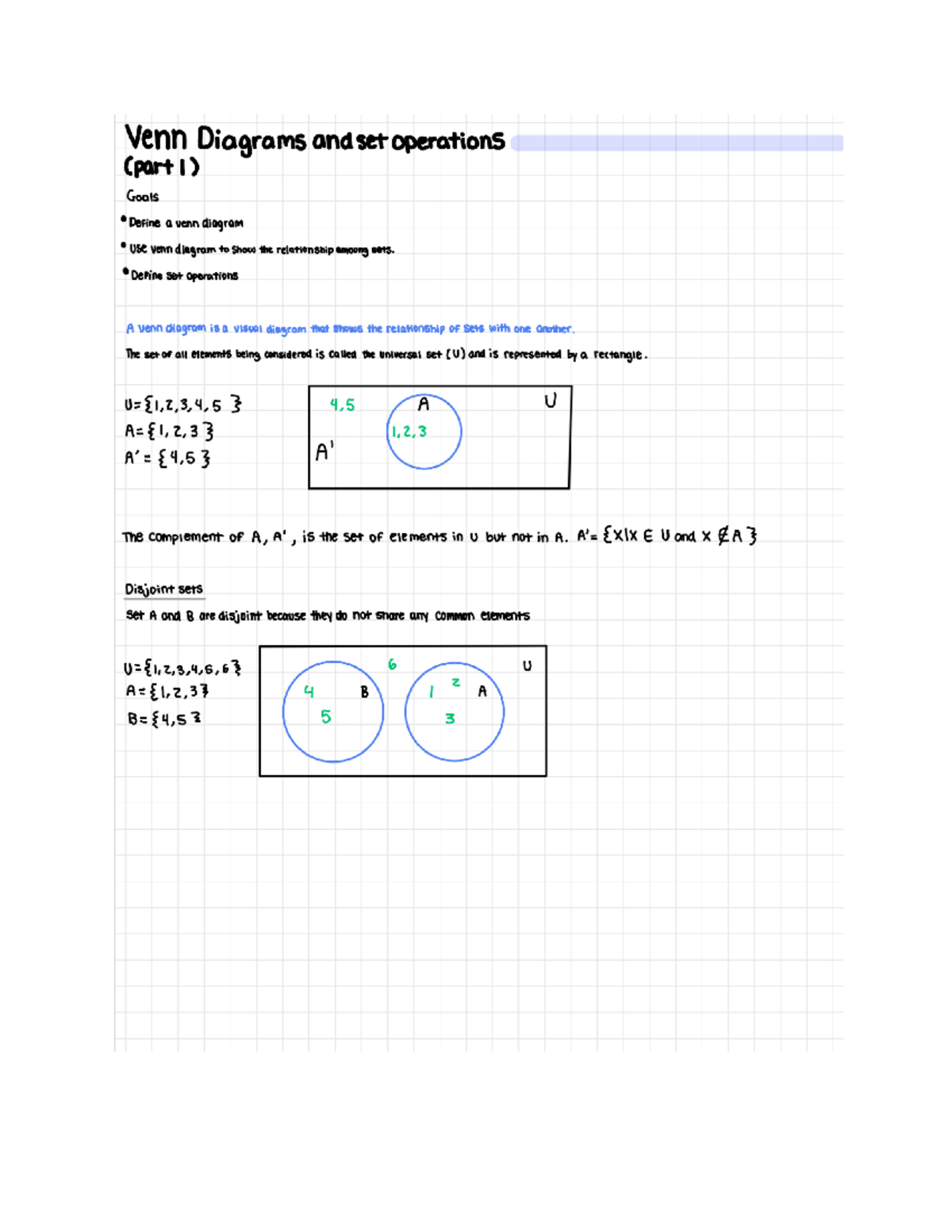 Venn Diagrams and set operations - MATH 1316 - Studocu