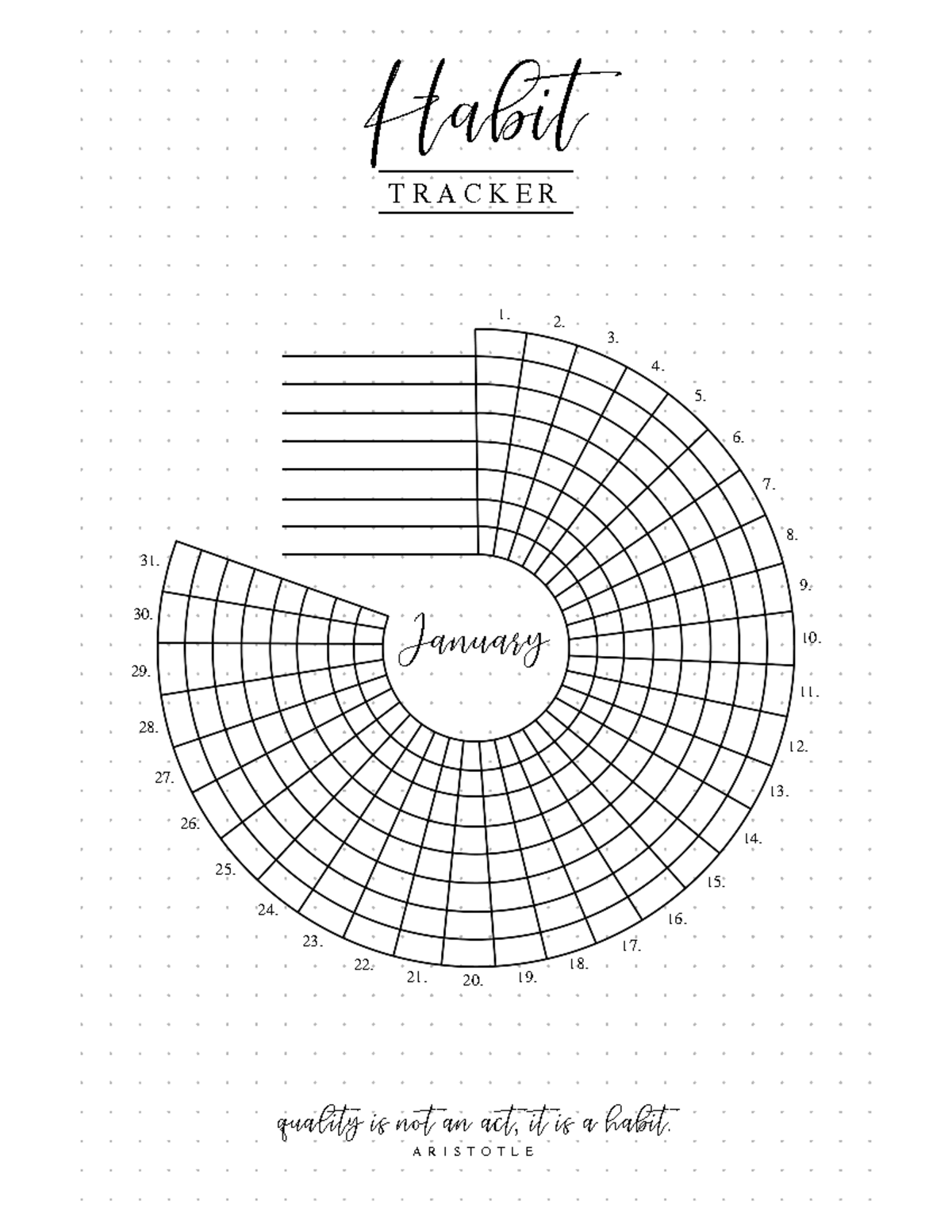 Habit Tracker Wheels - Monthly US Letter - 30. 1. 11. 10. 9. 8. 7. 6. 5 ...