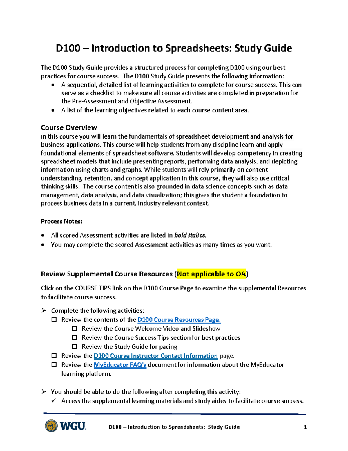 D100 Study Guide - The D100 Study Guide presents the following ...