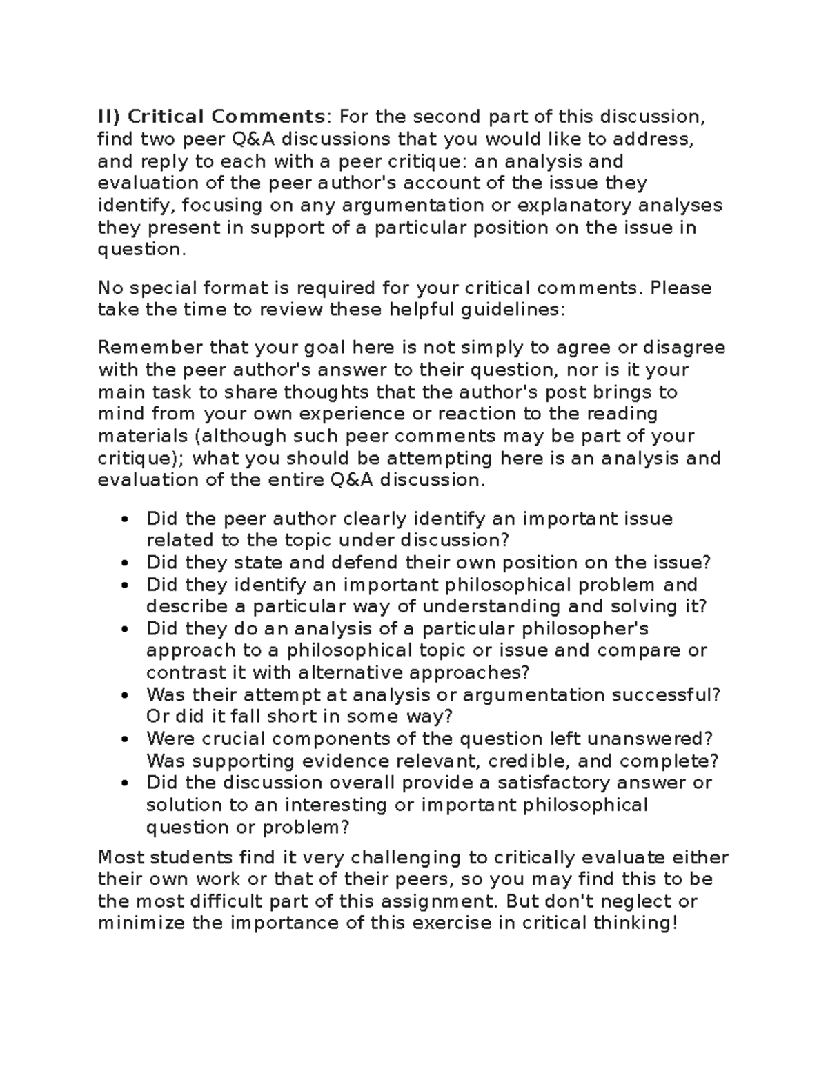 Additional guidelines in writing a critique - II) Critical Comments ...