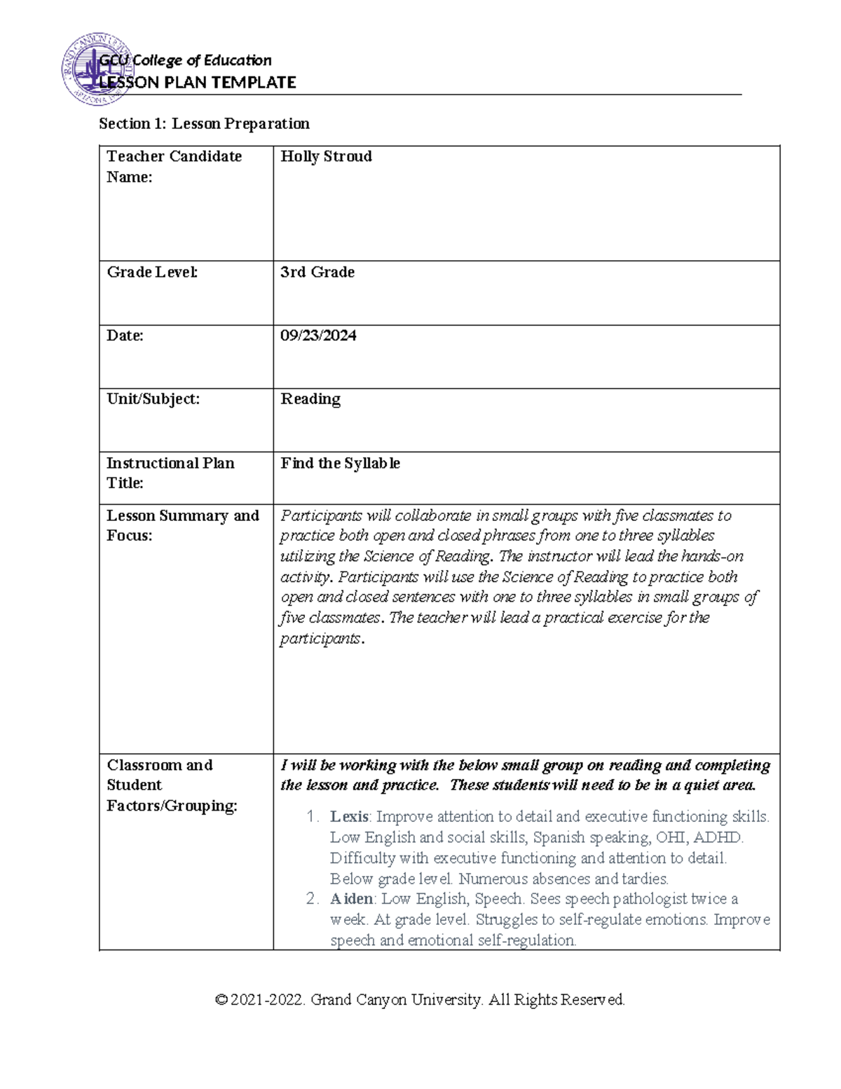 H stroud 578 reading 3rd gradecoe-lesson-plan-template - LESSON PLAN ...