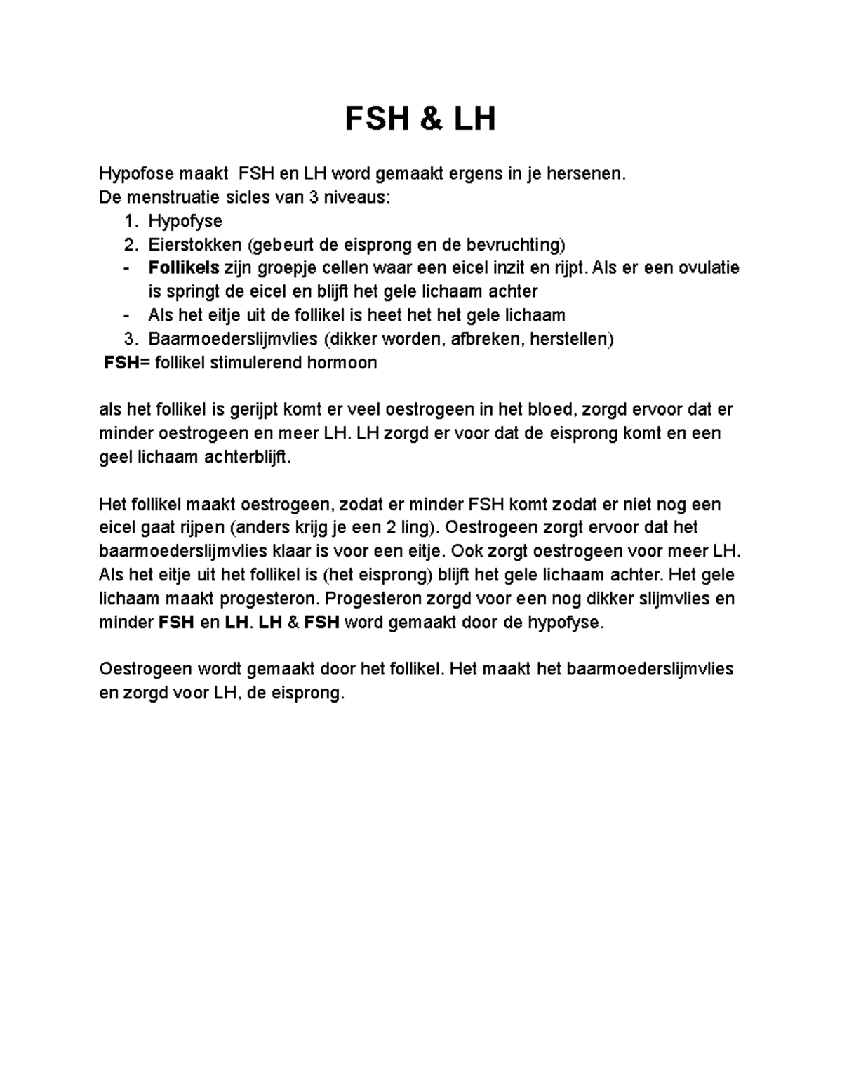 Basisstof 4 Zwanger - FSH & LH Hypofose maakt FSH en LH word gemaakt ...