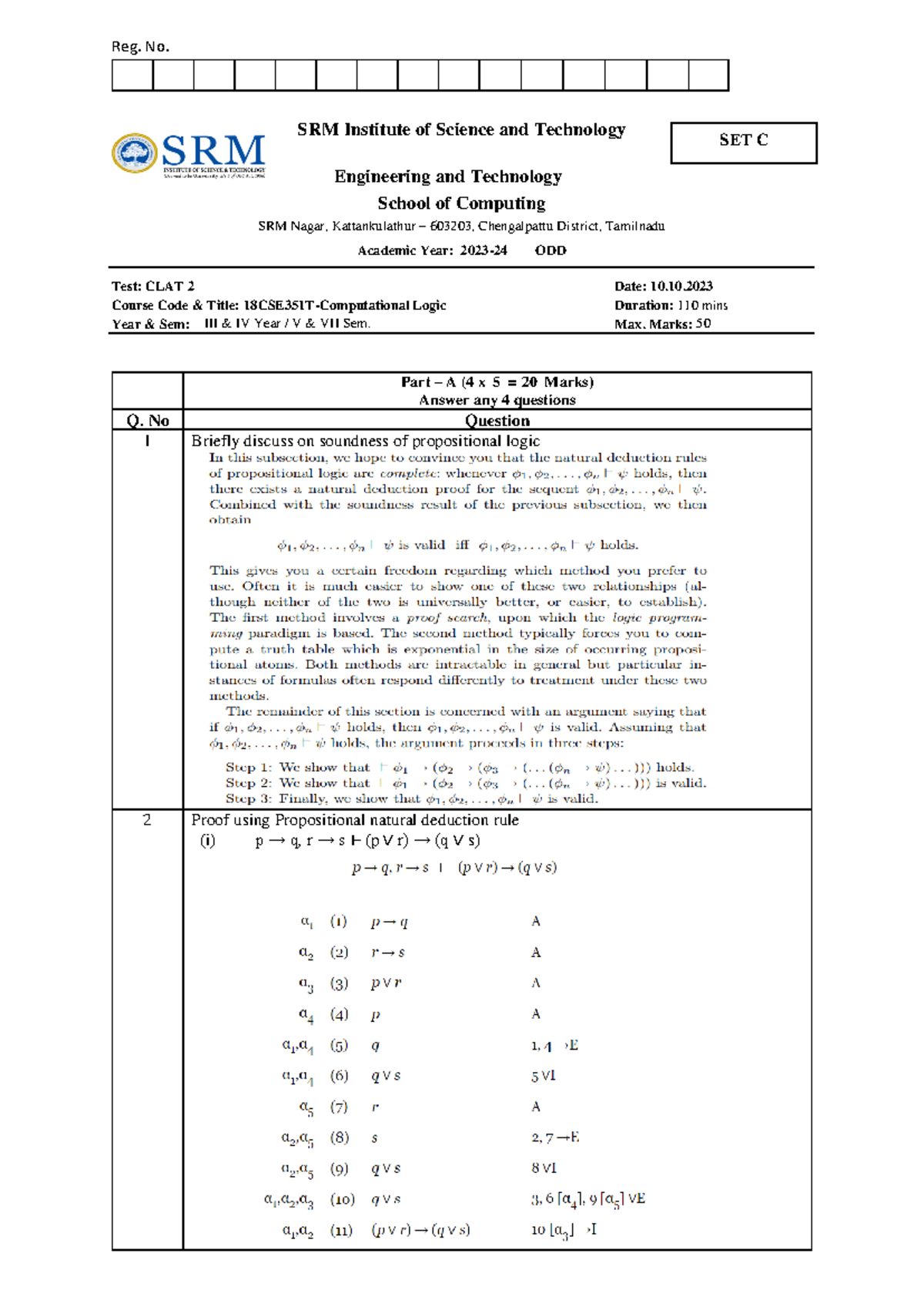 Ct2 Set C Ak Cl Notes Reg No Srm Institute Of Science And Technology College Of