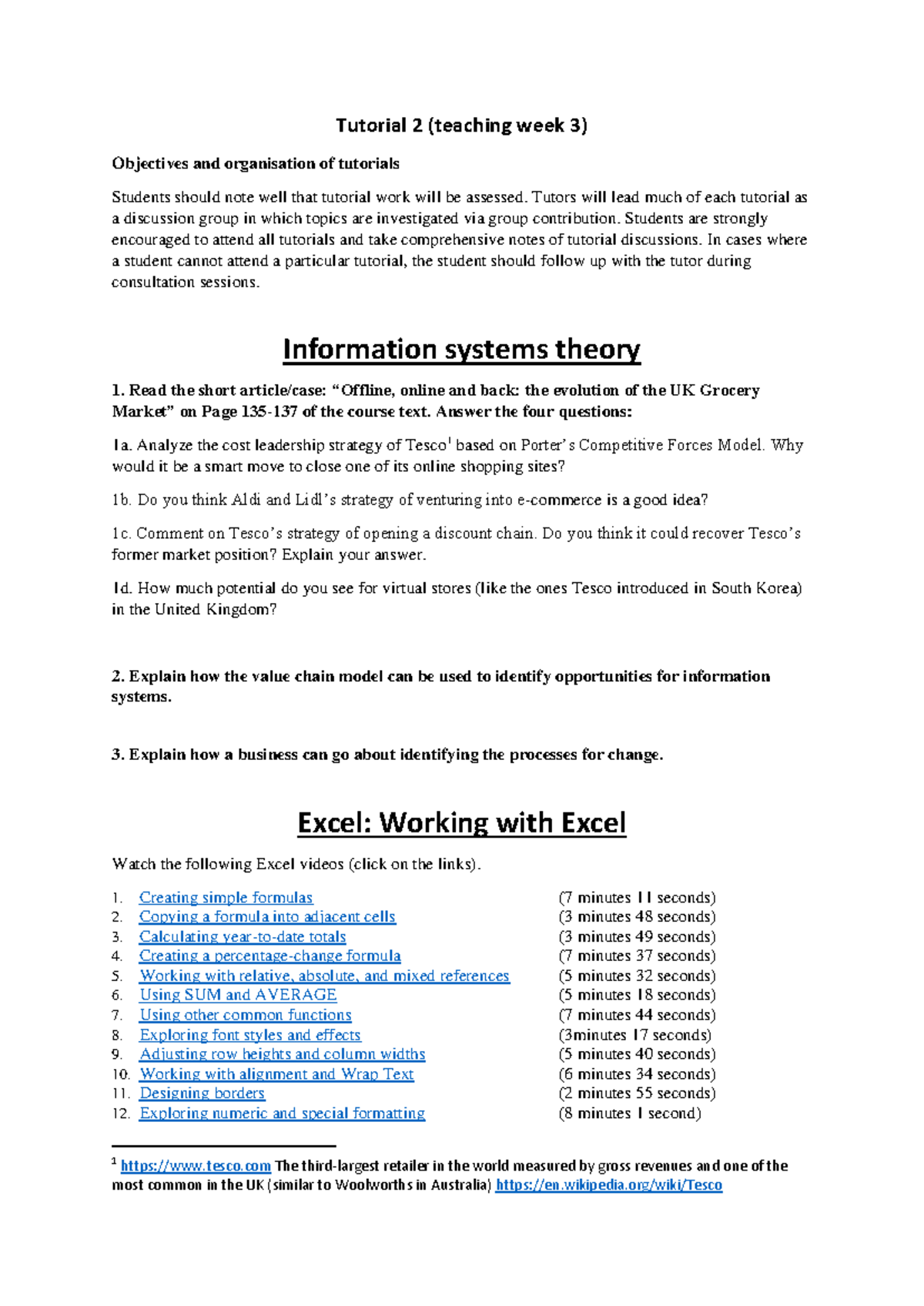 Tutorial 2 pre-tutorial tasks - Tutorial 2 (teaching week 3) Objectives and organisation of ...