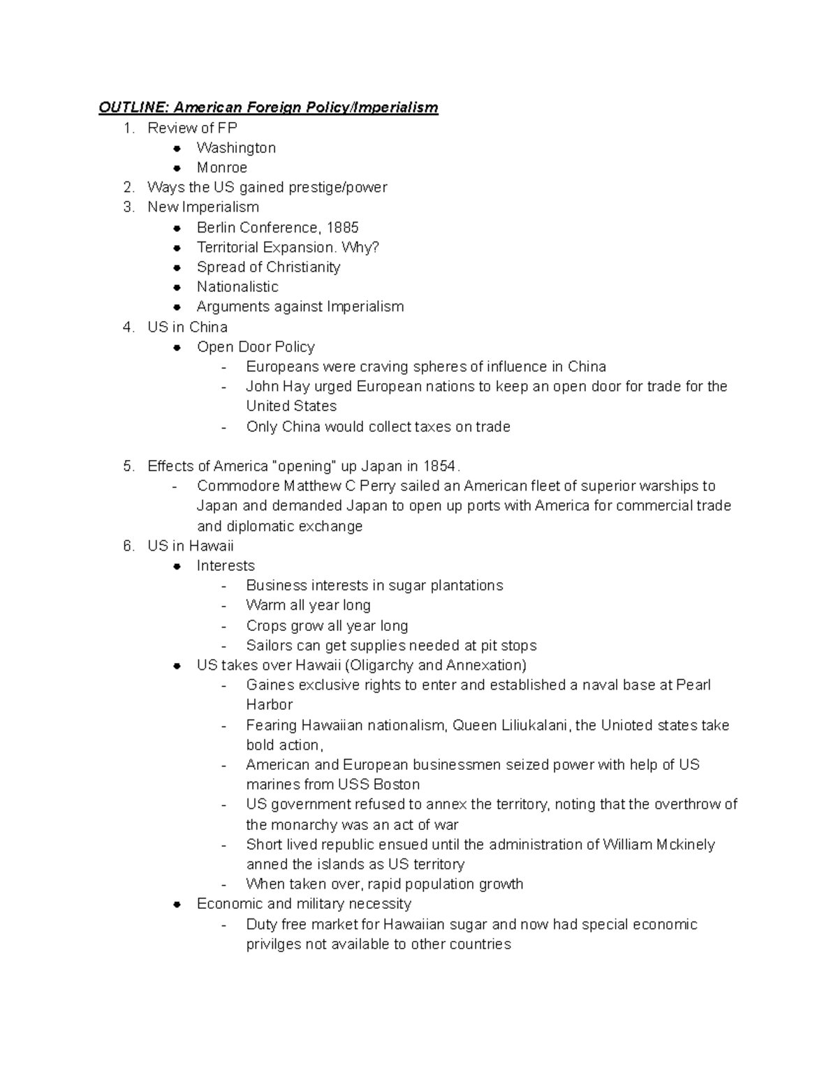 Outline American Foreign Policy Imperialism - OUTLINE: American Foreign ...