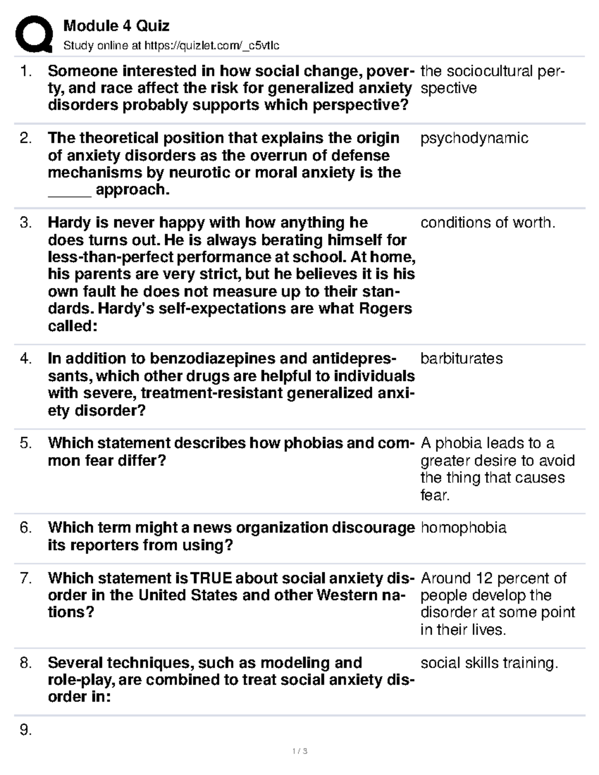 Module 4 Quiz - Introduction to Abnormal Psychology psyc 4082 - Module ...