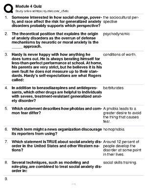 Module 3 Quiz - Introduction to Abnormal Psychology psyc 4082 - Module ...