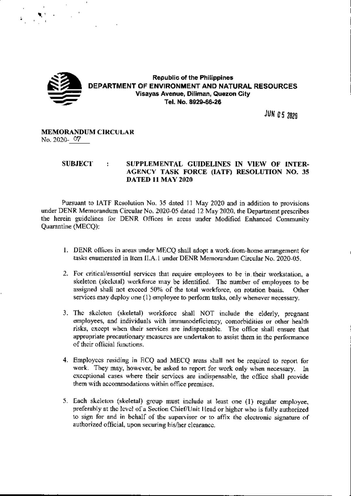 Supplemental Guidelines IN VIEW OF Inter- Agency TASK Force (IATF ...