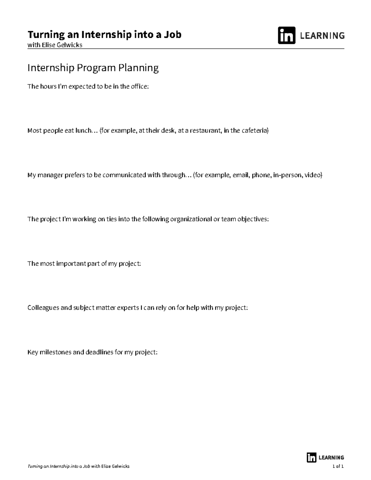 Internship Program Planning - Turning an Internship into a J ob with ...