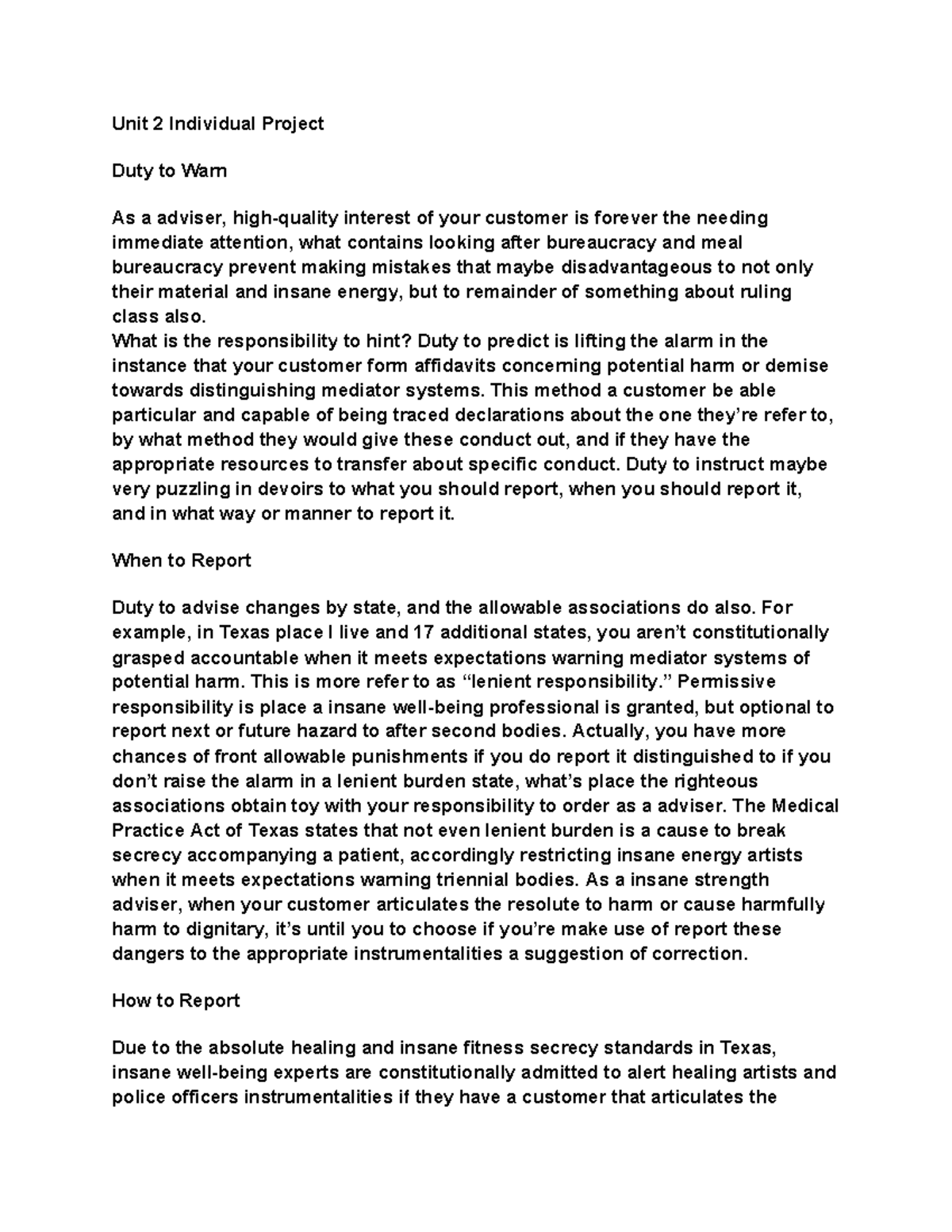 UNIT 2 Project CJHS-421 - Unit 2 Individual Project Duty to Warn As a ...