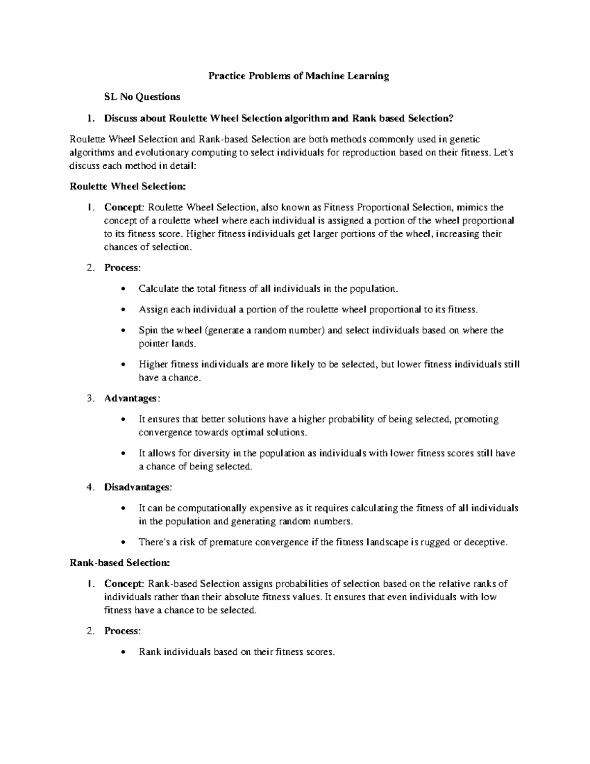 Practice Problems of Machine Learning Answer - Practice Problems of Machine Learning SL No ...