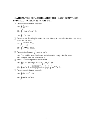 Integration by parts examples - MAT1B01 - Studocu