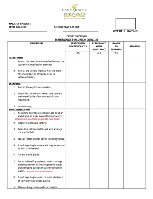 This is a checklist for return demonstration - INSTITUTION: SWU PHINMA ...